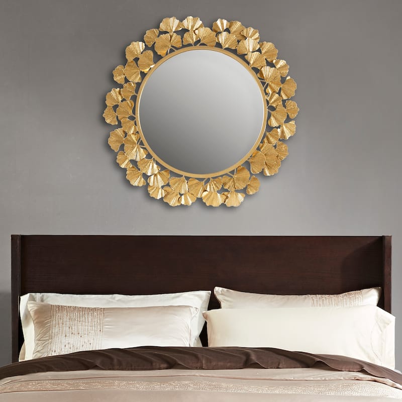 Martha Stewart Eden Gold Gingko Leaf Round Wall Mirror 30.5" - On Sale - Overstock - 31140537